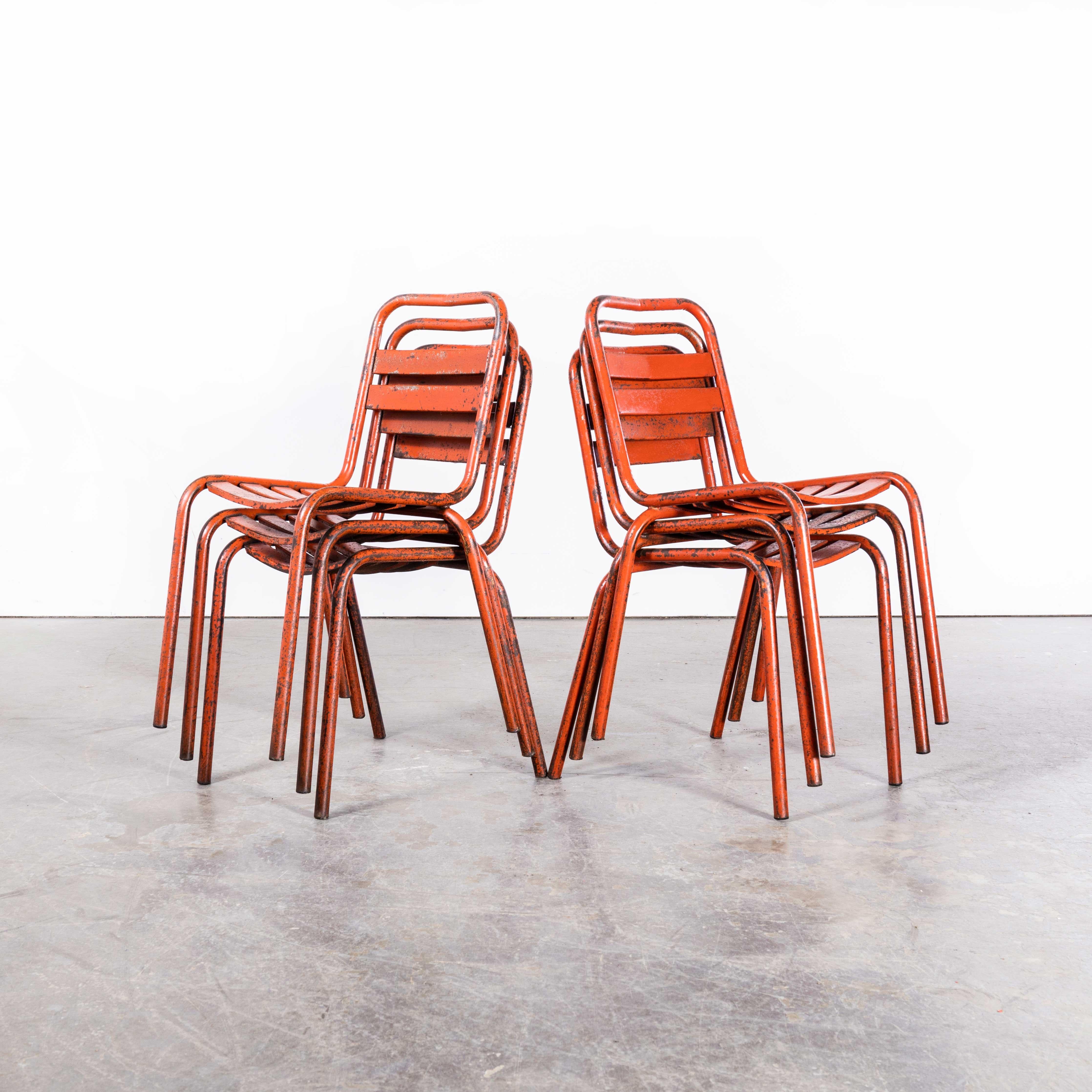 1950's Original Red French Tolix T2 Metal Café Dining Chair - Set Of ...