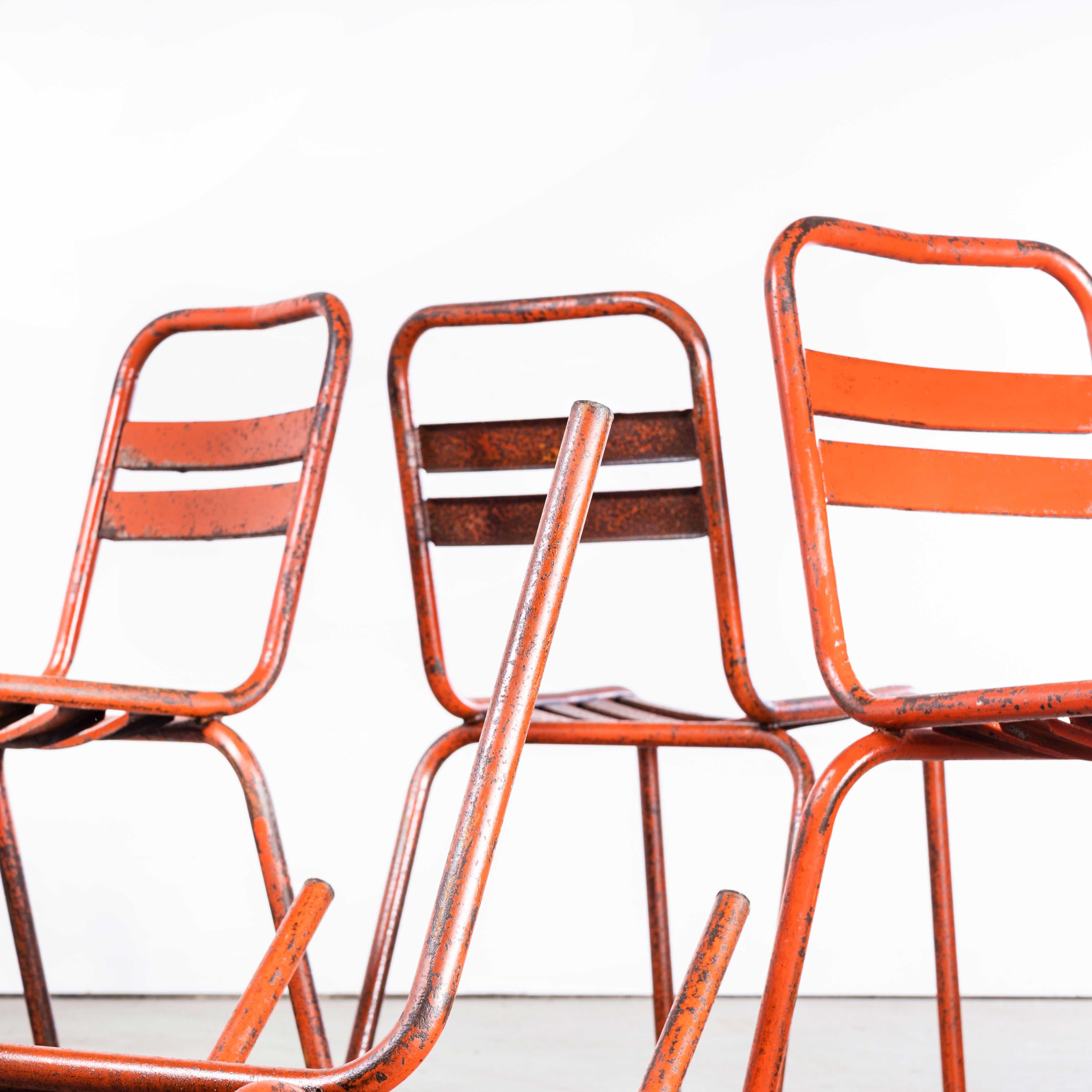 1950's Original Red French Tolix T2 Metal Café Dining Chair - Set Of ...