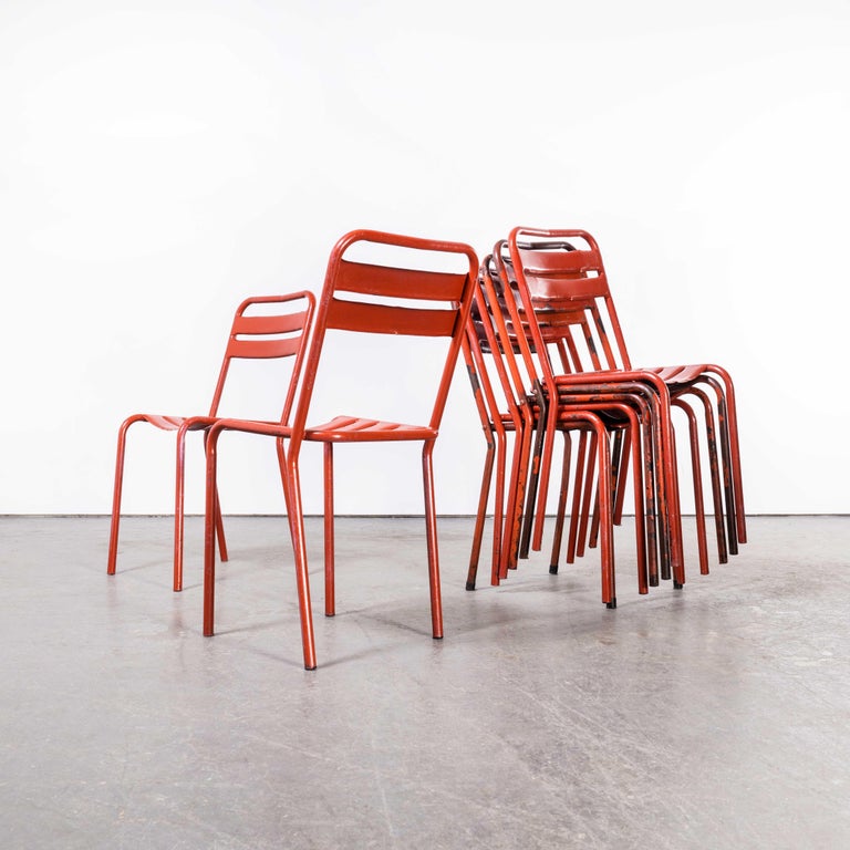 1950's Original Red French Tolix T2 Metal Outdoor Dining Chairs, Set of ...