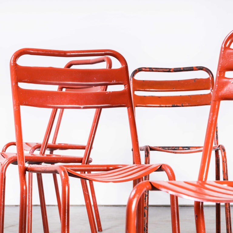 1950's Original Red French Tolix T2 Metal Outdoor Dining Chairs, Set of ...