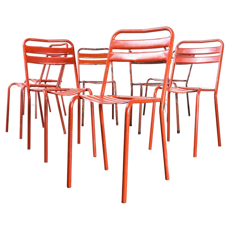 1950's Original Red French Tolix T2 Metal Outdoor Dining Chairs, Set of ...