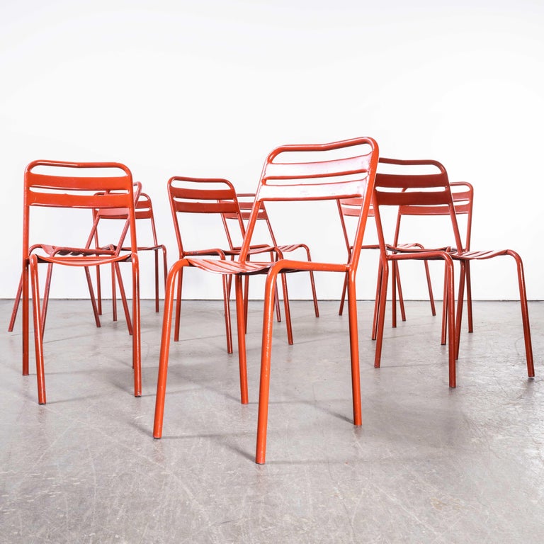 1950's Original Red French Tolix T2 Metal Outdoor Dining Chairs, Set of ...