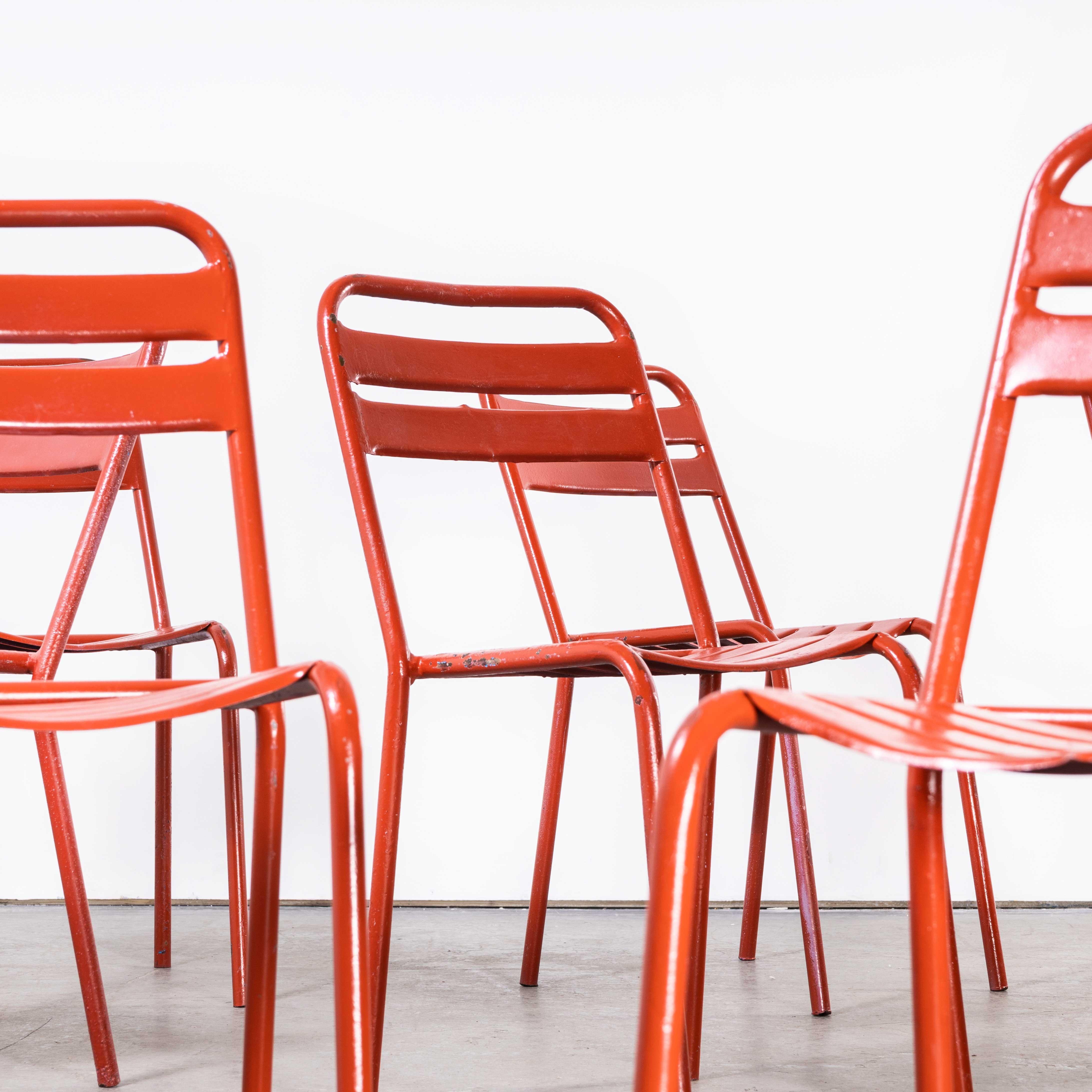 1950's Original Red French Tolix T2 Metal Outdoor Dining Chairs, Set of ...