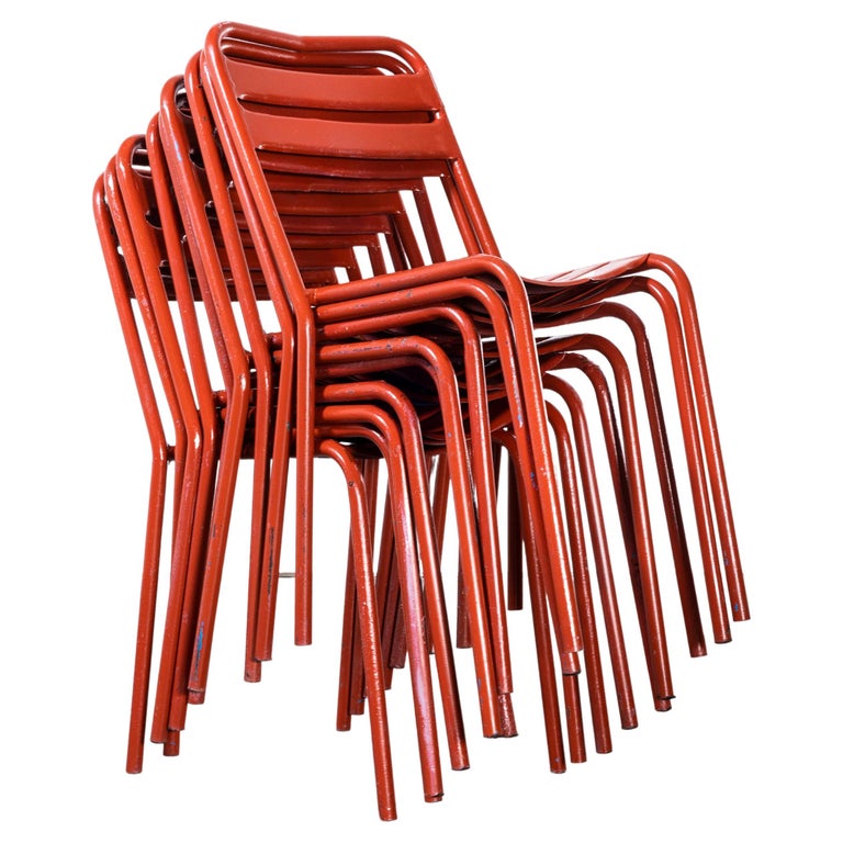 1950's Original Red French Tolix T2 Metal Outdoor Dining Chairs, Set of ...