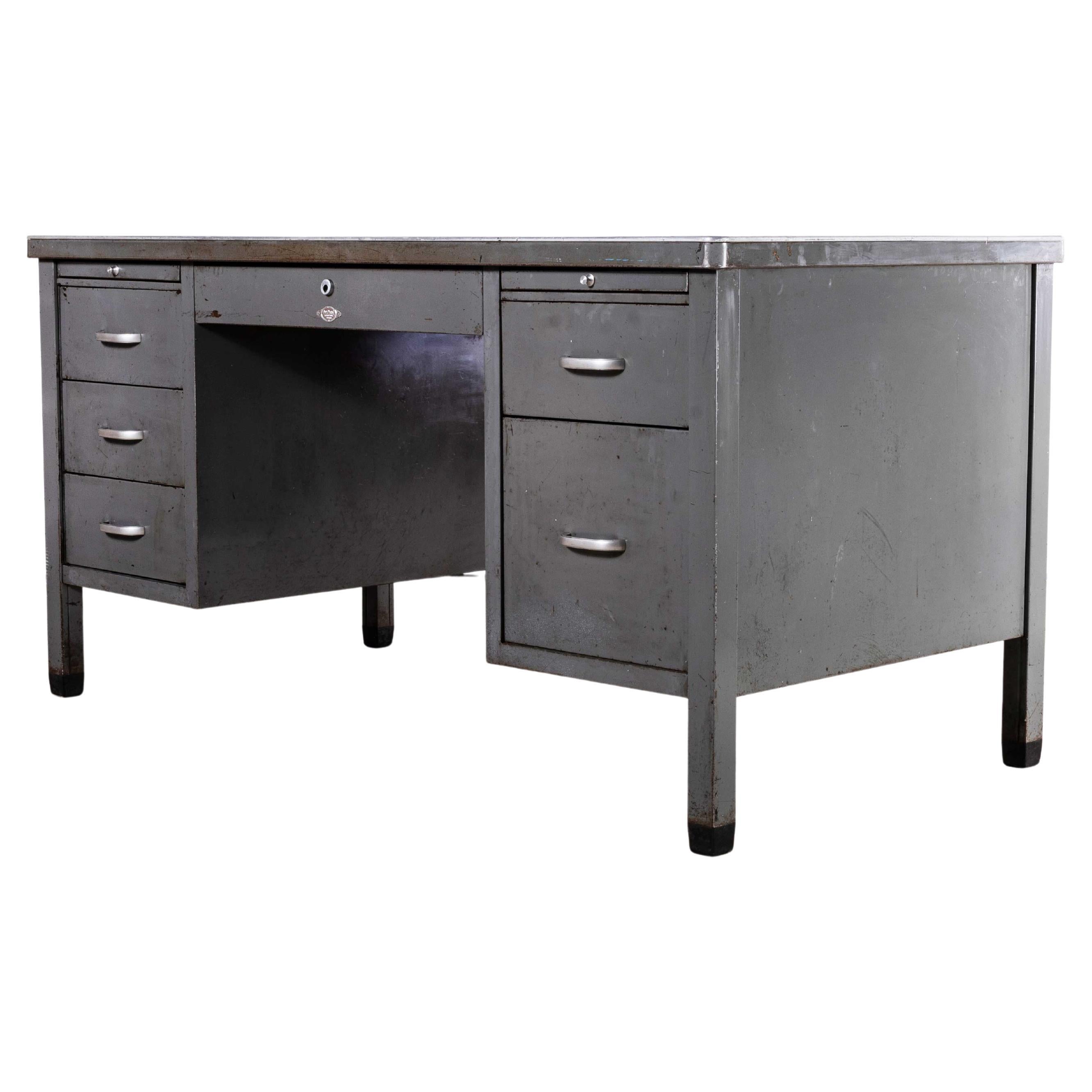 1950's Original Steel Large Industrial Desk For Sale at 1stDibs