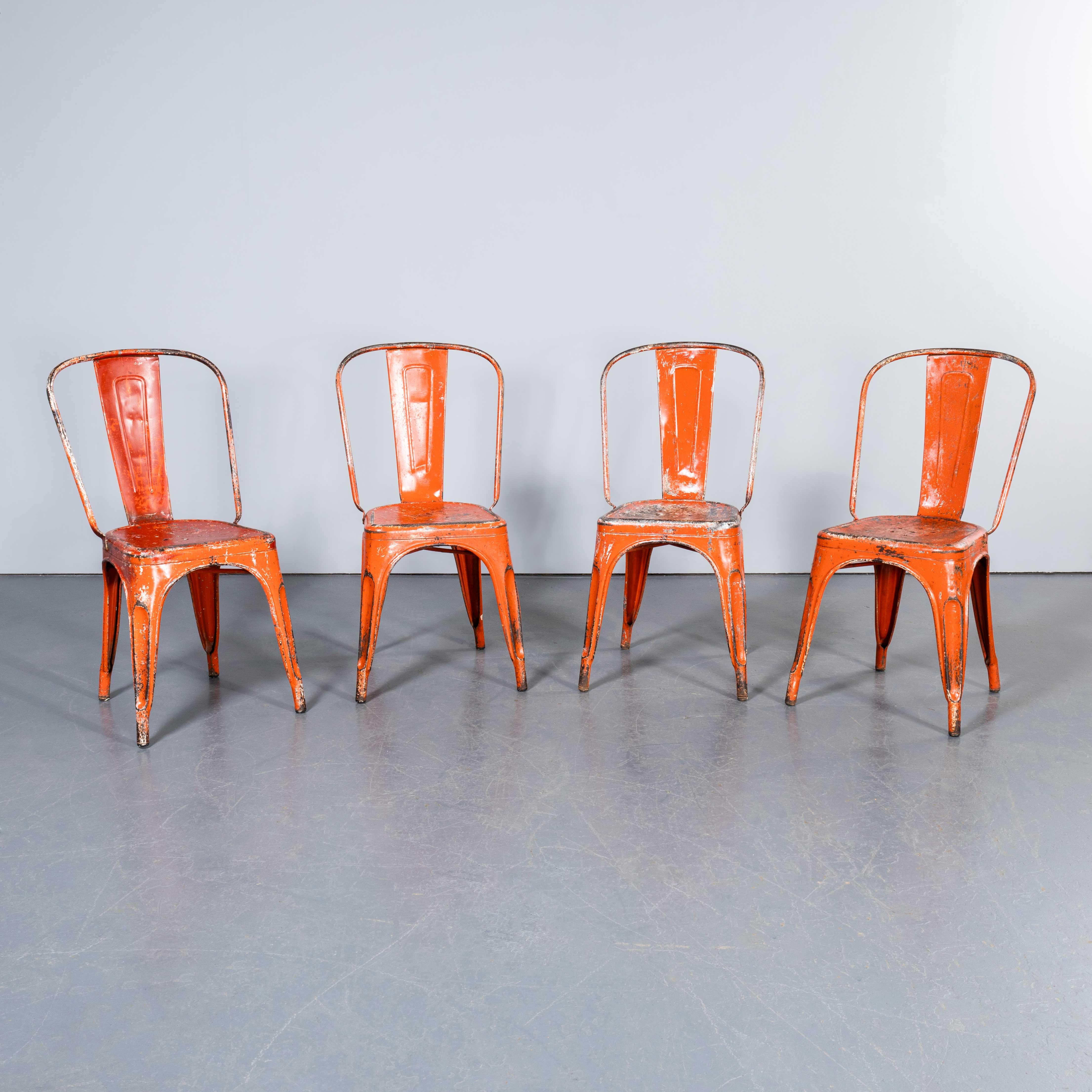 1950's Original Tolix Model A Dining Outdoor - Set Of Four Red Chairs ...