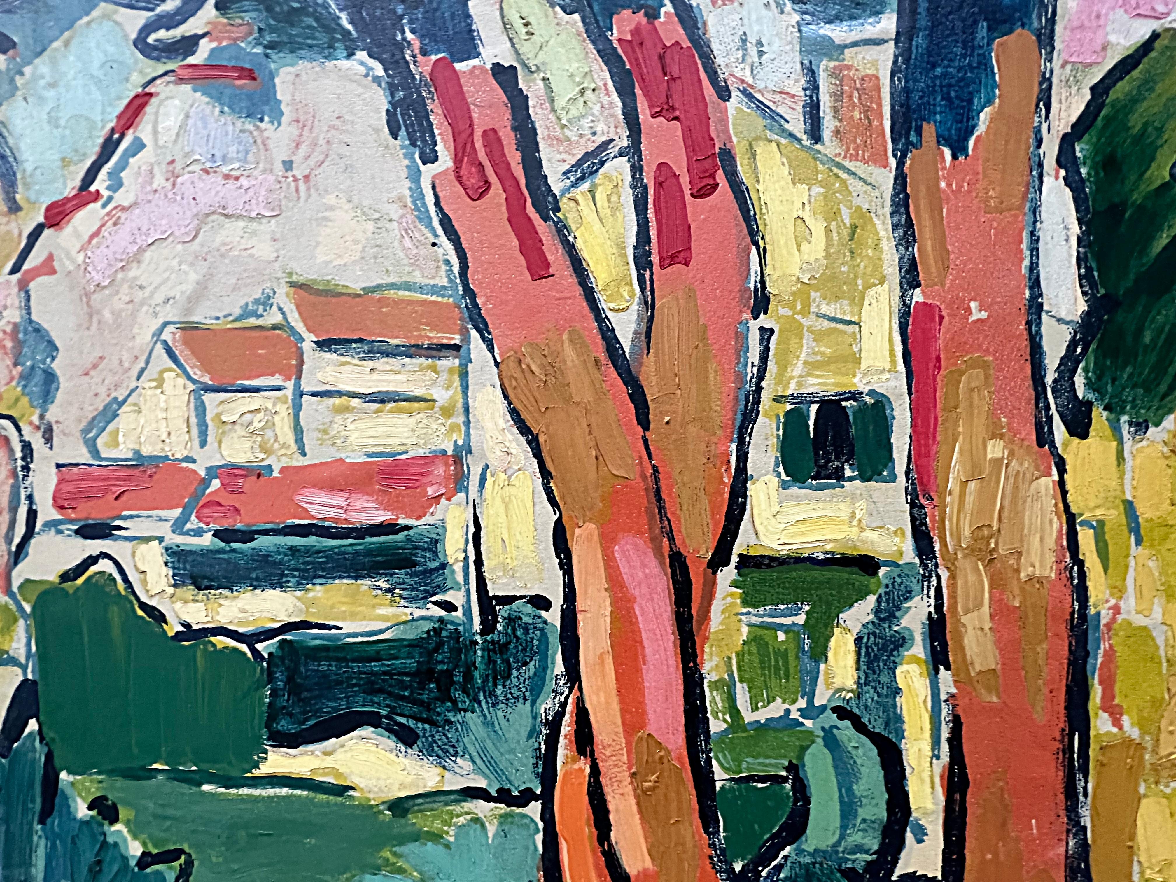 1950s Overscale Abstract Fauvist Landscape Oil Painting For Sale at 1stDibs