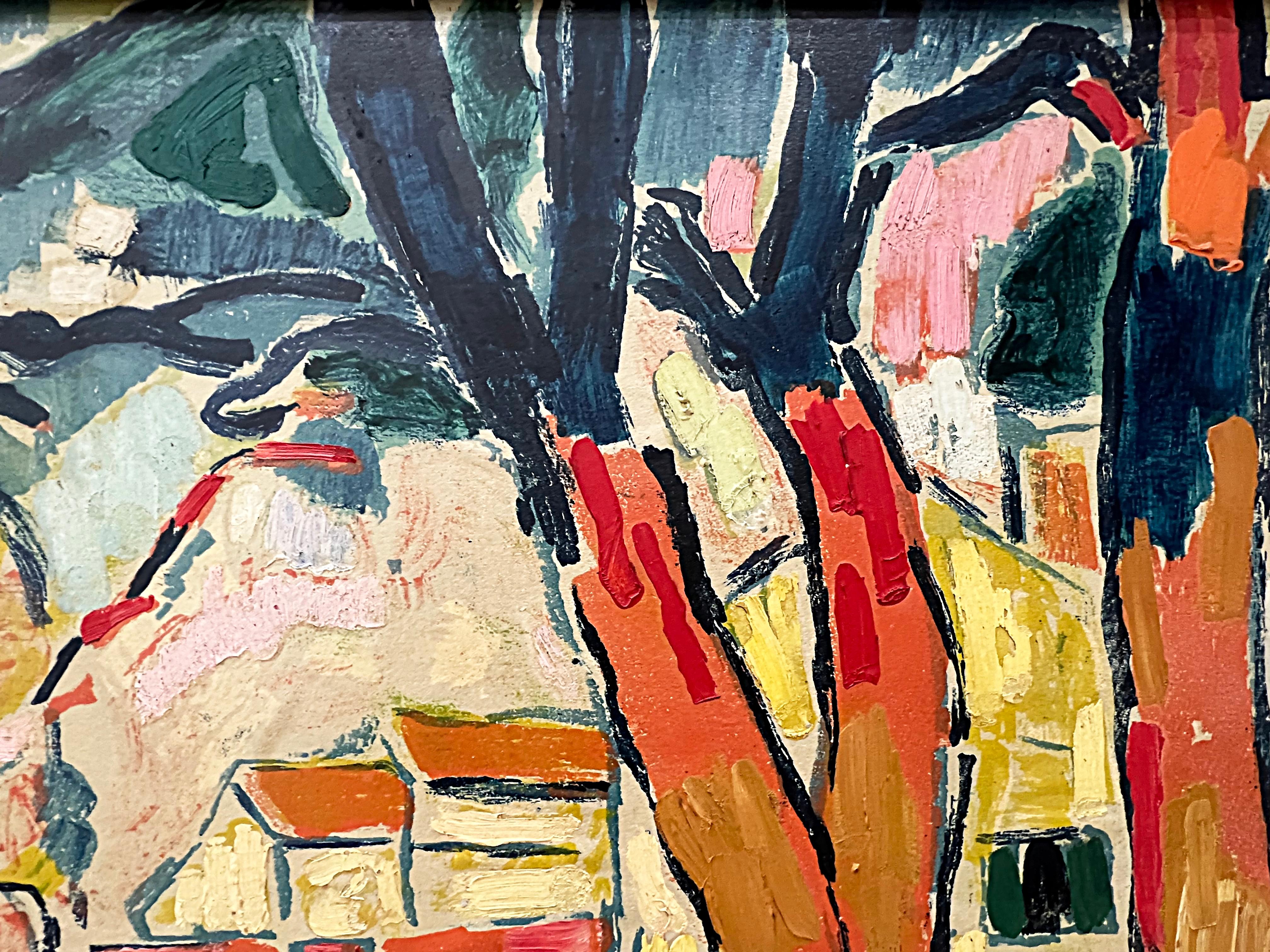 1950s Overscale Abstract Fauvist Landscape Oil Painting For Sale at 1stDibs