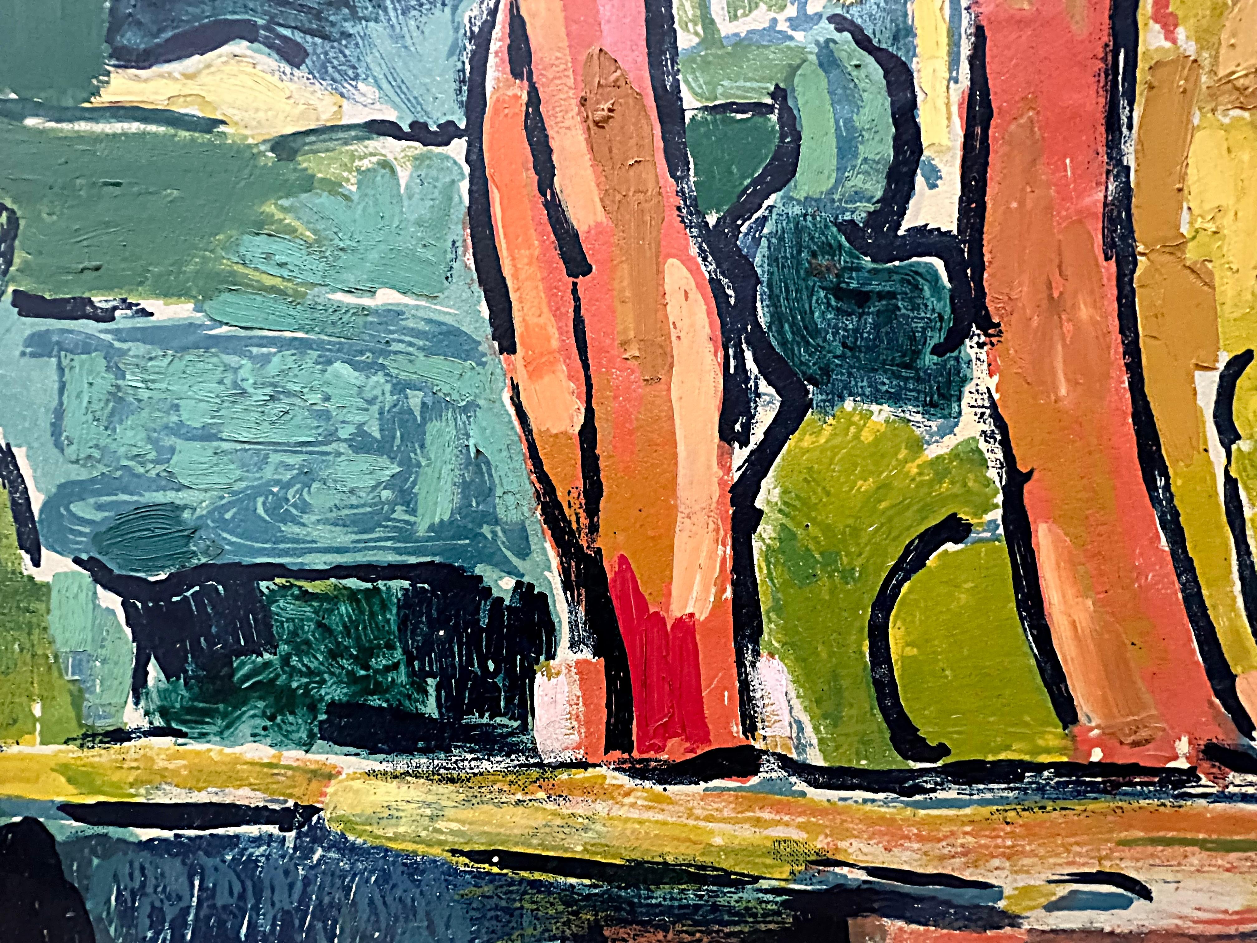 1950s Overscale Abstract Fauvist Landscape Oil Painting For Sale at 1stDibs
