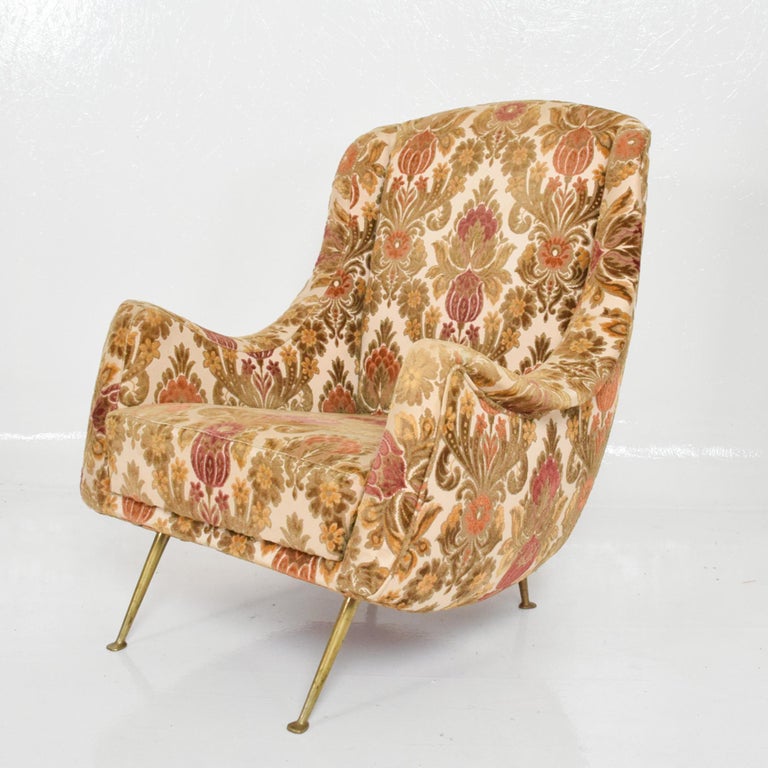 1950s Overstuffed Lounge Club Chairs on Flared Brass Legs Paolo Buffa ...