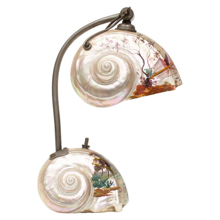 1950s Painted Pearl Nautilus Shell Table Lamp For Sale at 1stDibs