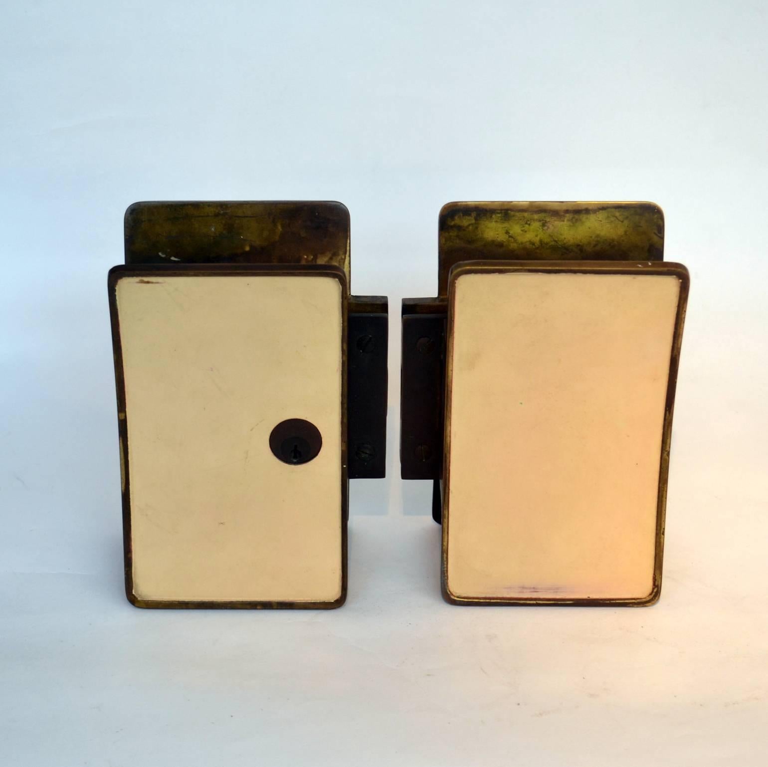 1950s Pair of Italian Push-Pull Door Handles Brass and Cream Enamel at ...