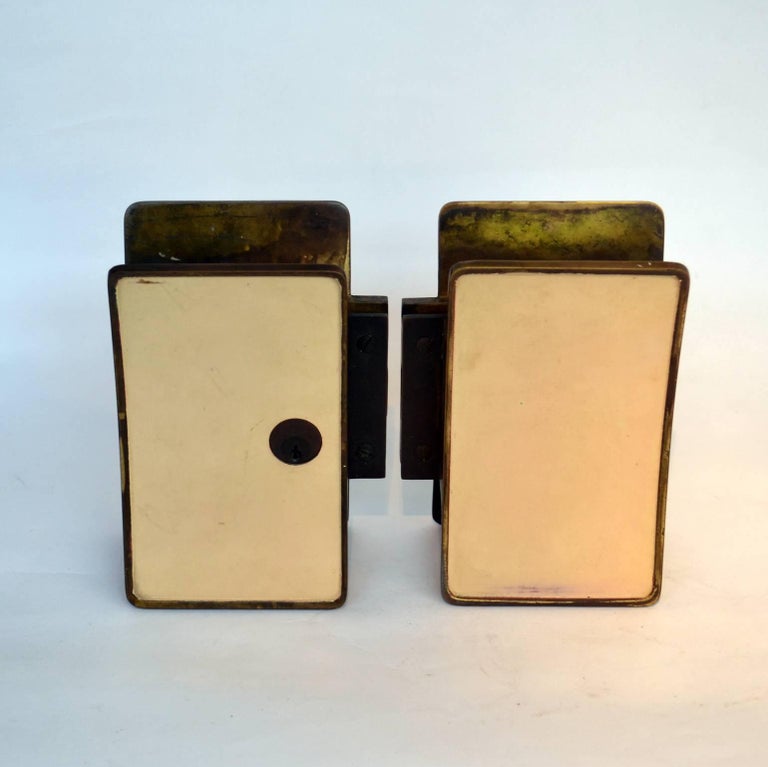 1950s Pair of Italian Push-Pull Door Handles Brass and Cream Enamel at ...