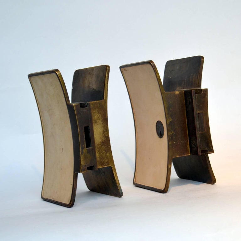 1950s Pair of Italian Push-Pull Door Handles Brass and Cream Enamel at ...