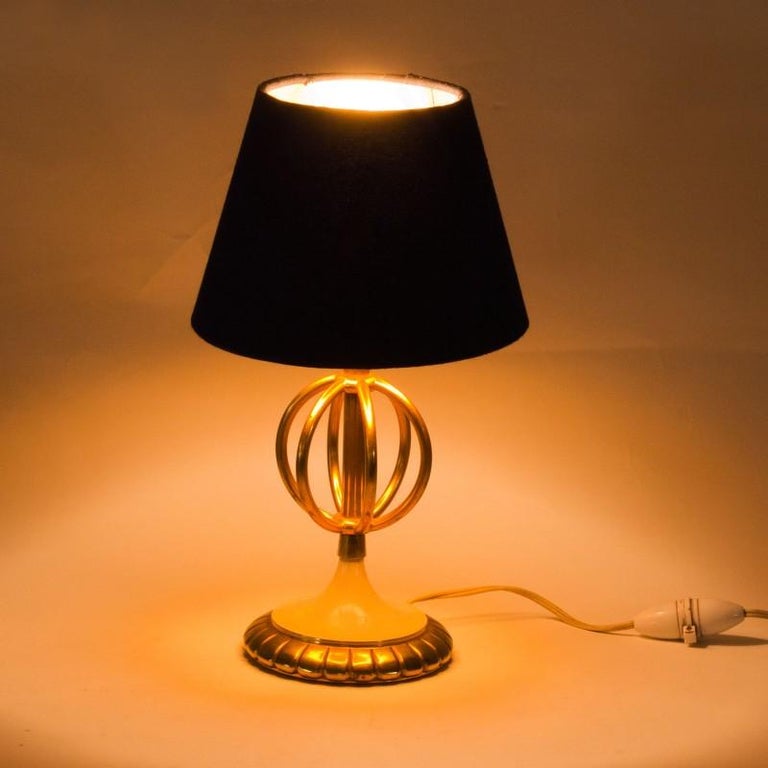 1950s Pair of Mini Table Lamps, Polished Brass and Lacquered Steel ...