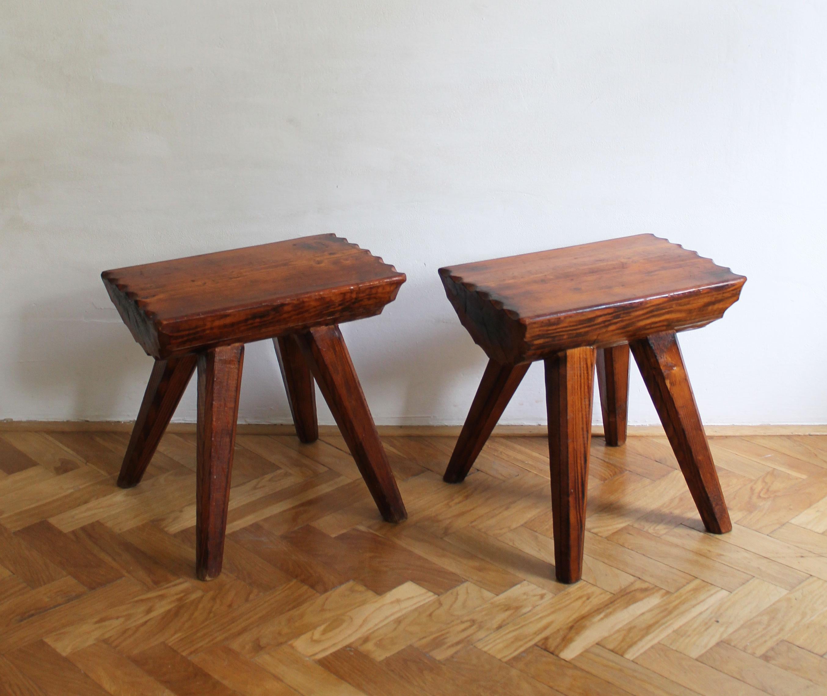 1950's Pair of solid oak stools For Sale at 1stDibs