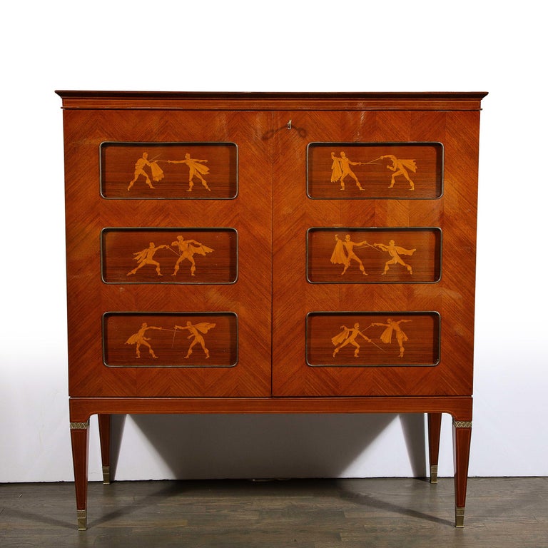 1950s Paolo Buffa Herringbone Book-Matched Walnut Bar Cabinet w ...