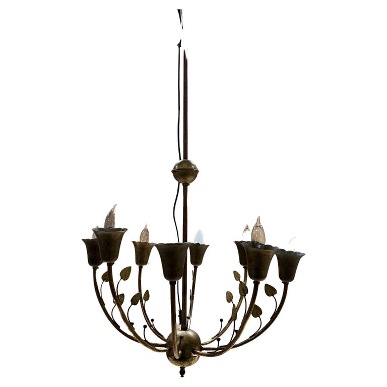 1950s Patinated Old Italian Brass Chandelier Eight Arm Lamp Style of ...