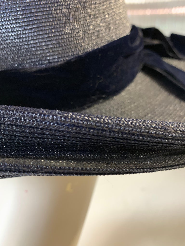 1950s Patrice Model Navy Blue Straw Cartwheel Hat W/ Double-Layered ...