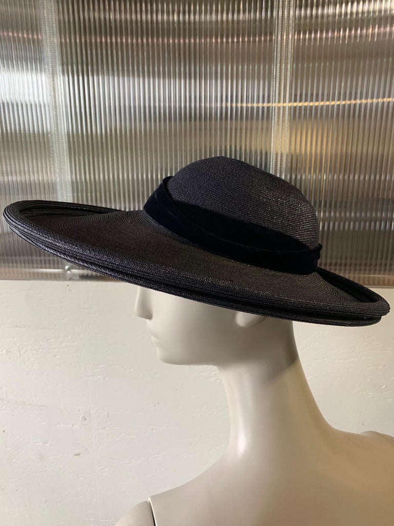 1950s Patrice Model Navy Blue Straw Cartwheel Hat W/ Double-Layered ...