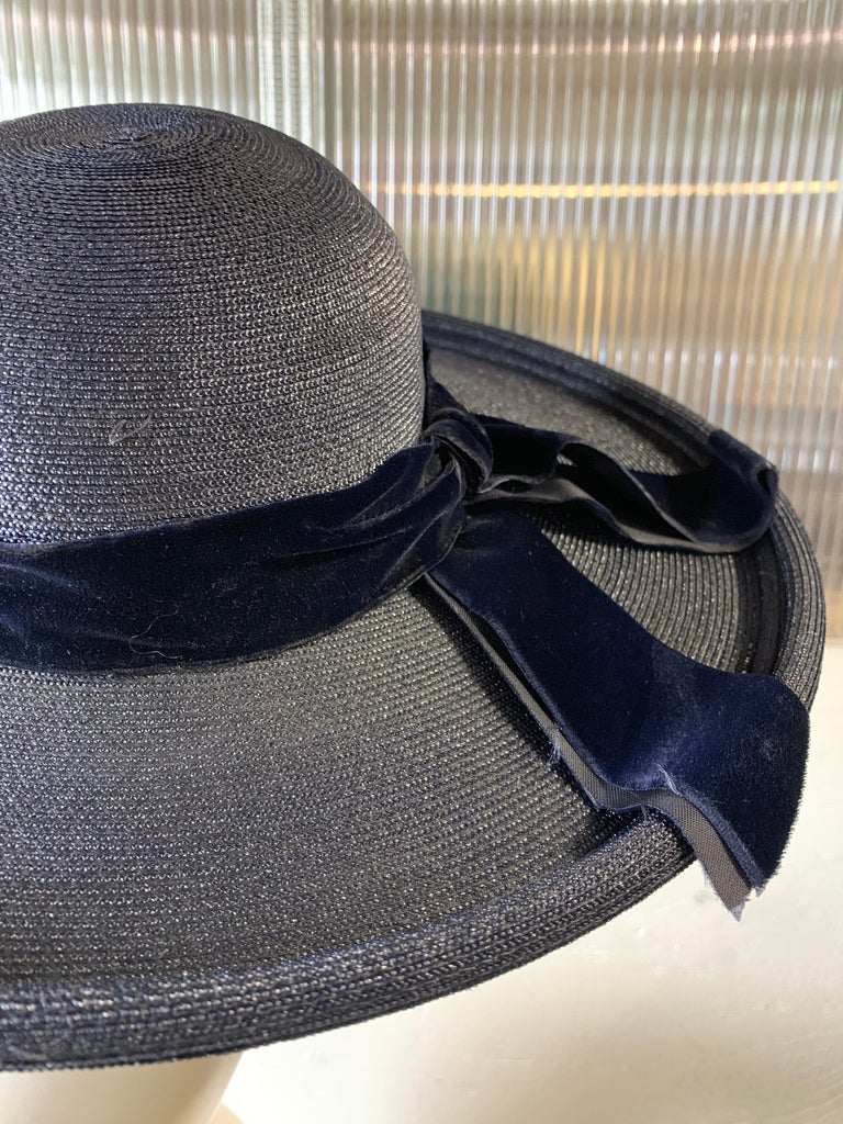 1950s Patrice Model Navy Blue Straw Cartwheel Hat W/ Double-Layered ...