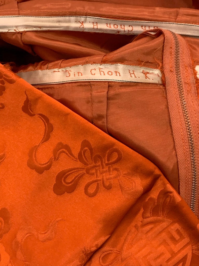1950s Persimmon Hong Kong Silk Sleeveless Sheath Dress w/ Obi-Inspired ...