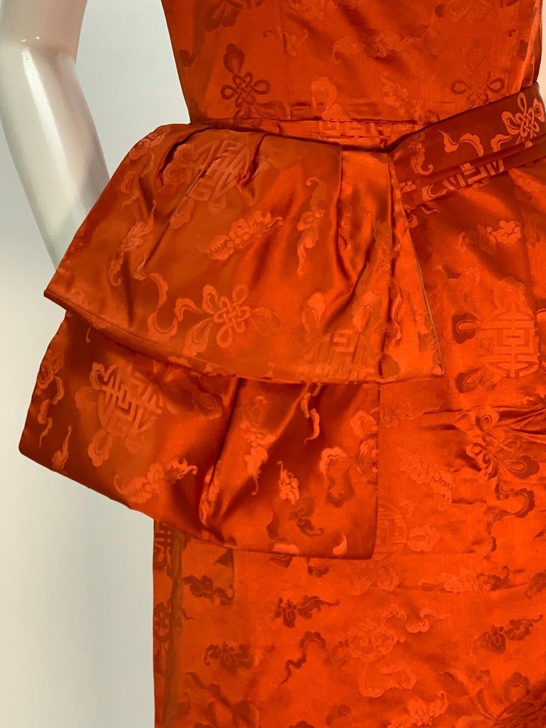1950s Persimmon Hong Kong Silk Sleeveless Sheath Dress w/ Obi-Inspired ...