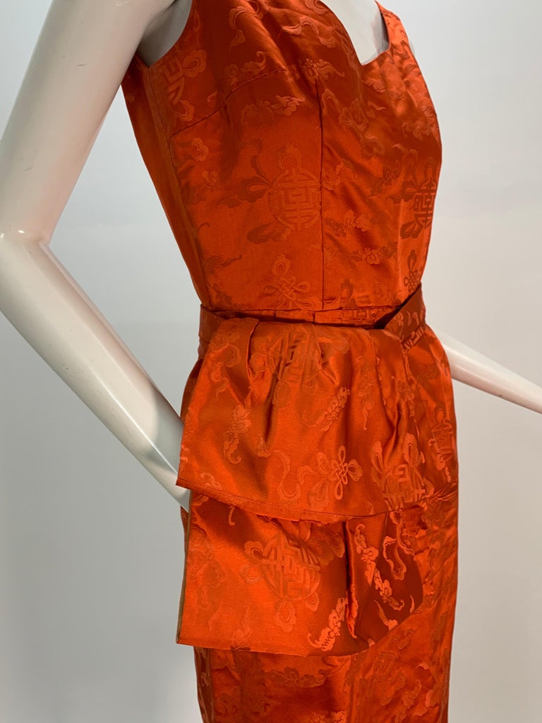 1950s Persimmon Hong Kong Silk Sleeveless Sheath Dress w/ Obi-Inspired ...