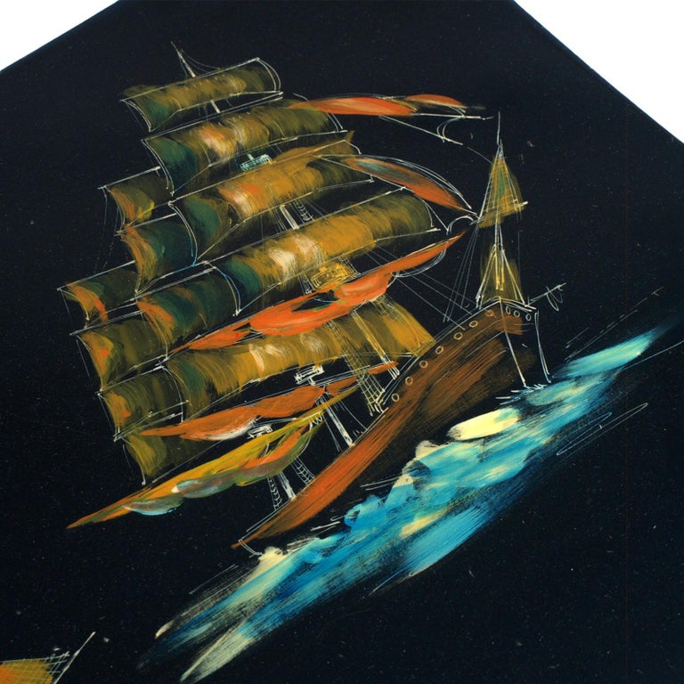 1950s Piero Fornasetti Attributed Coffee Table Lacquered, Printed Sails ...