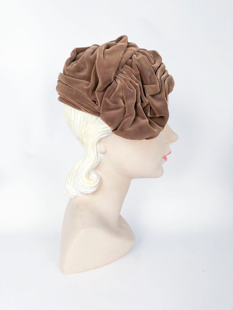 1950s Pierre Balmain Taupe Velvet Hat at 1stDibs