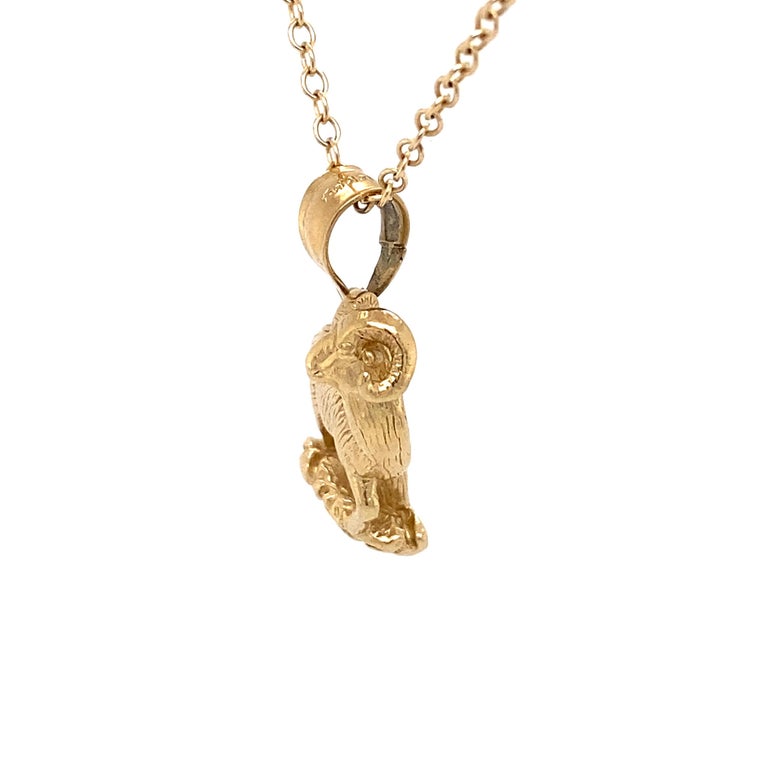 1950s Ram Animal Pendant in 14 Karat Yellow Gold For Sale at 1stDibs