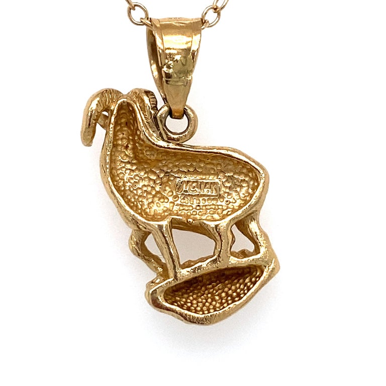 1950s Ram Animal Pendant in 14 Karat Yellow Gold For Sale at 1stDibs