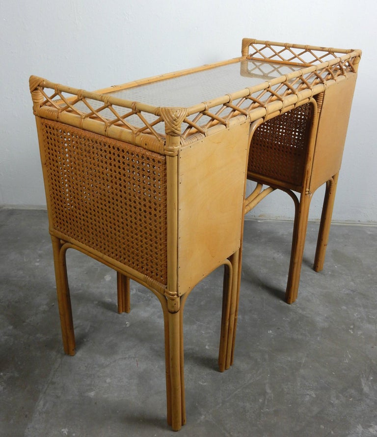 1950s Rattan Cane Wicker and Glass Letter Desk at 1stDibs