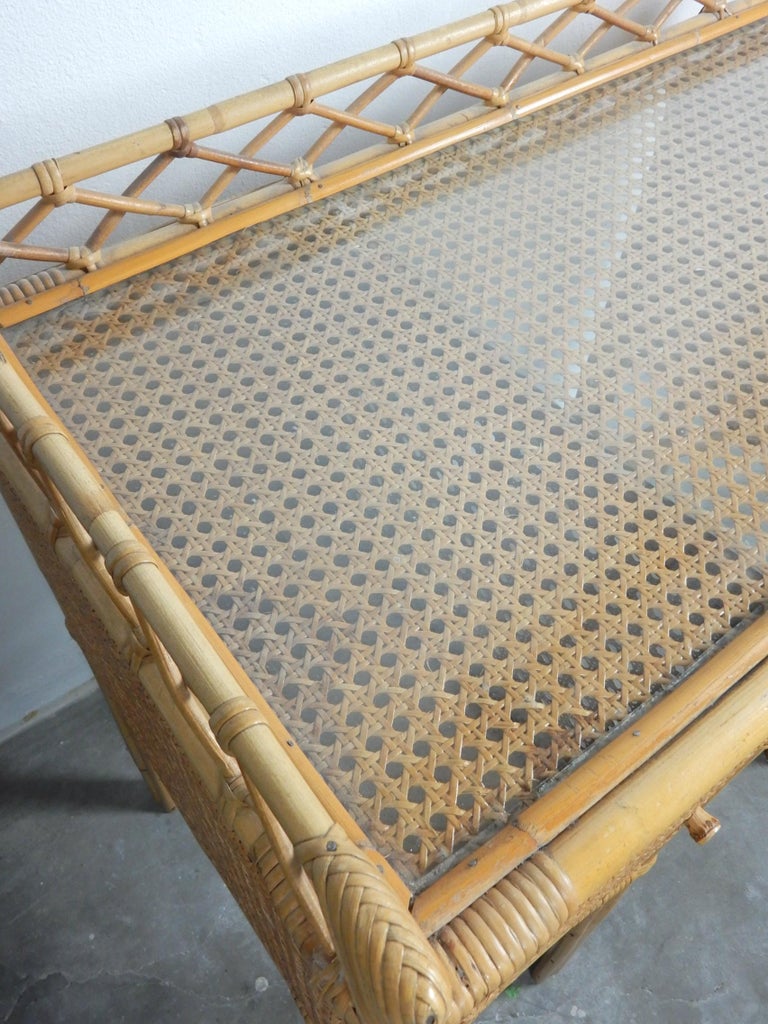 1950s Rattan Cane Wicker and Glass Letter Desk at 1stDibs