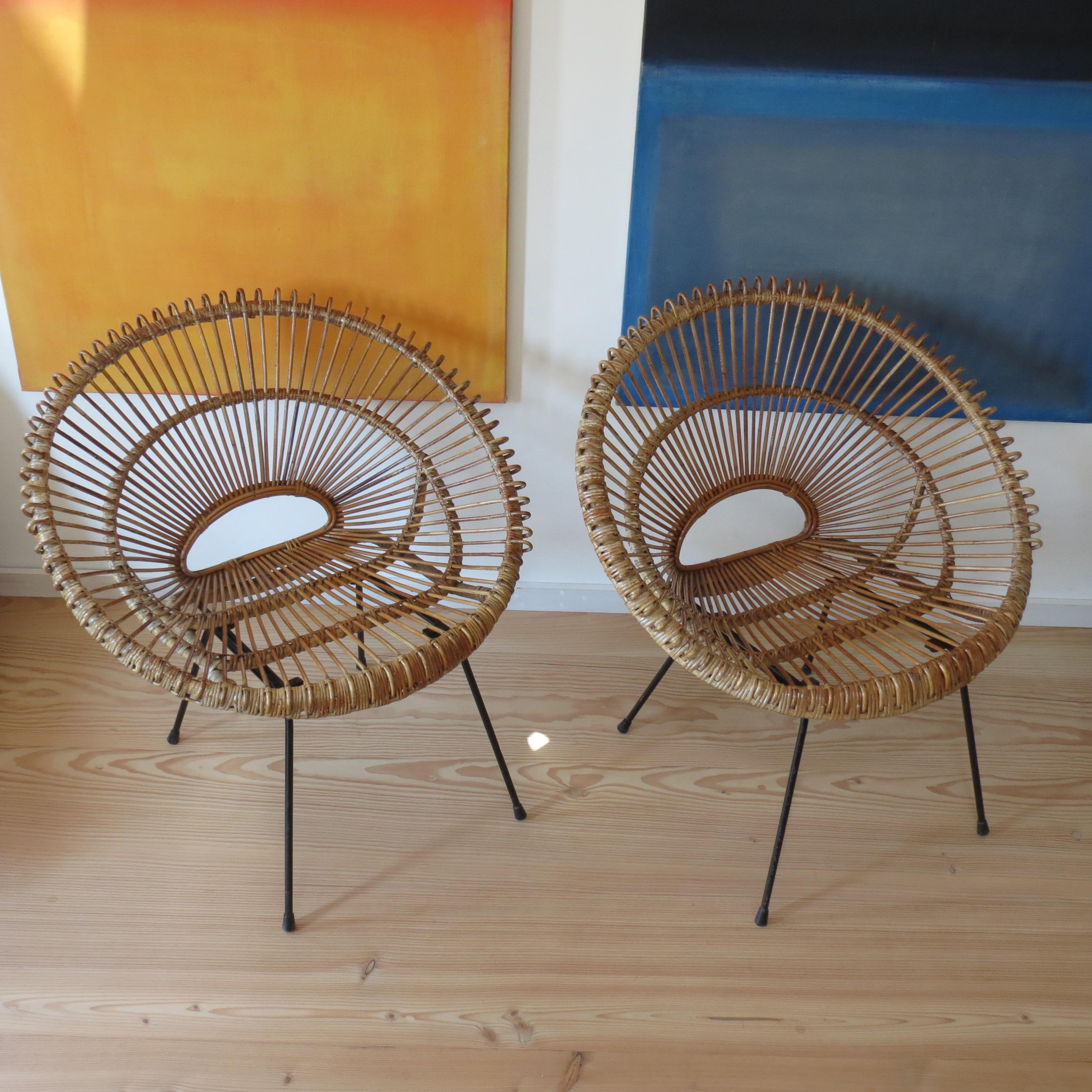 1950s Rattan Metal Chair Janine Abraham and Dirk Jan Rol, Franco Albini ...