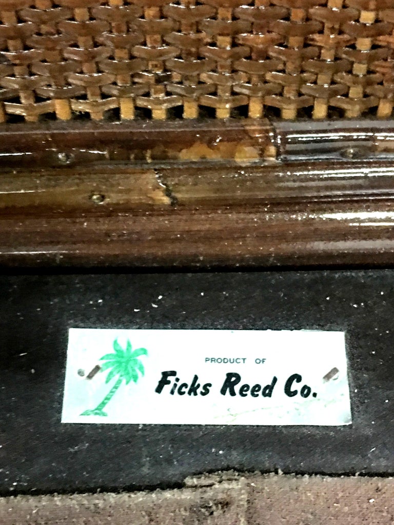 Rattan Raffia and Brass Pair of Lounge Chairs and Ottoman by, Ficks ...