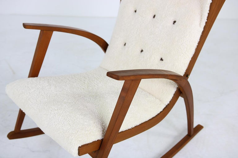 1950s Reclinable Rocking Chair with Teddy Fur and Leather Mid-Century ...