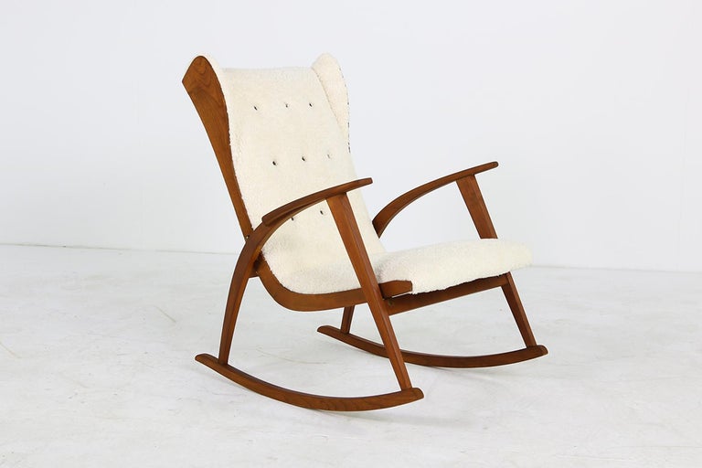 1950s Reclinable Rocking Chair with Teddy Fur and Leather Mid-Century ...
