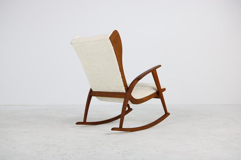 1950s Reclinable Rocking Chair with Teddy Fur and Leather Mid-Century ...