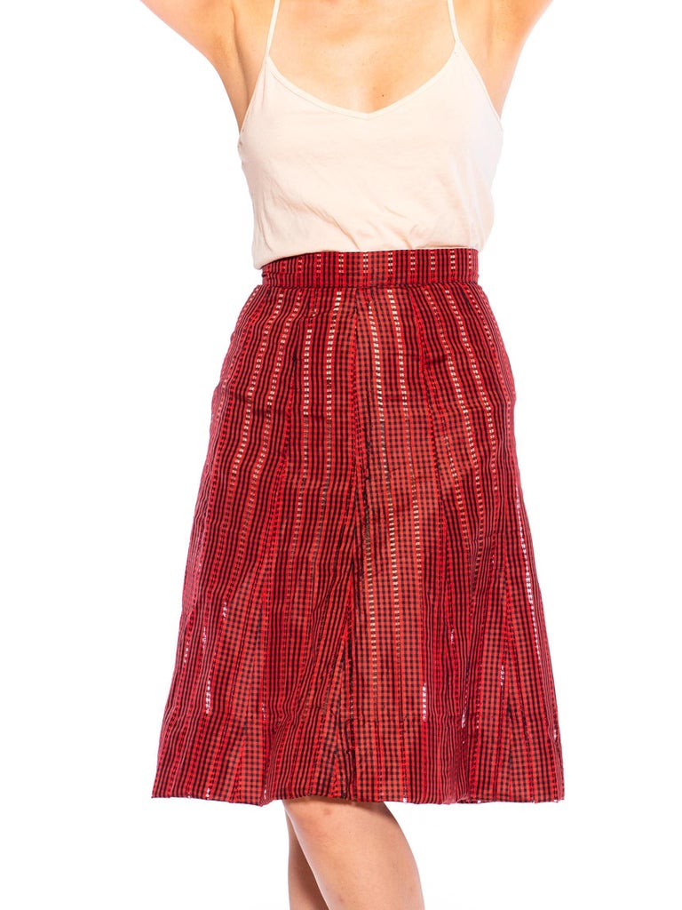 1950S Red and Black Silk Taffeta Checkered Skirt For Sale at 1stDibs
