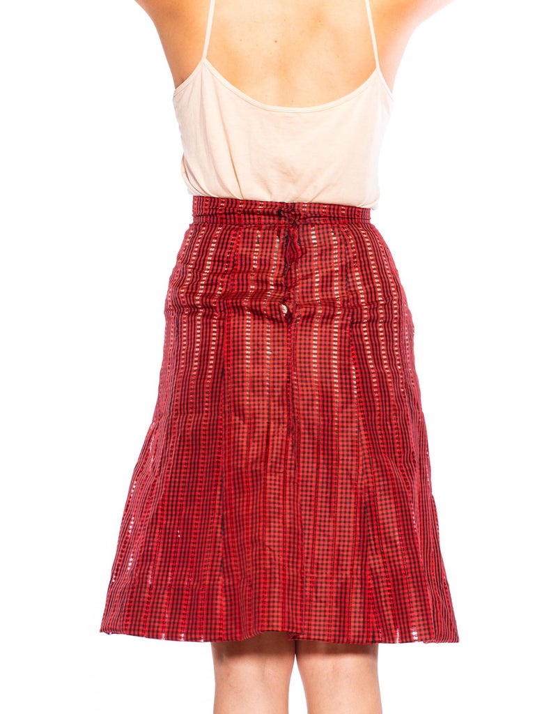 1950S Red and Black Silk Taffeta Checkered Skirt For Sale at 1stDibs