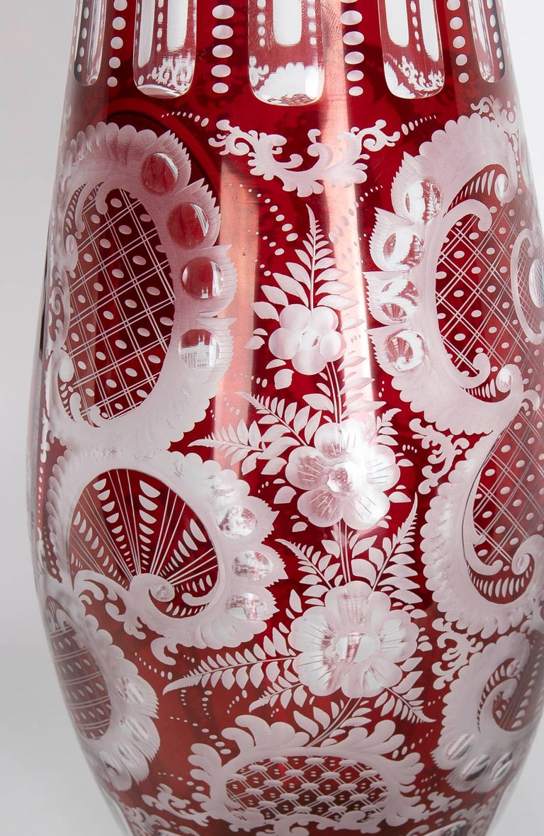 1950s Red Cut Crystal Vase For Sale at 1stDibs
