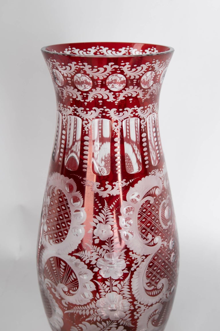 1950s Red Cut Crystal Vase For Sale at 1stDibs