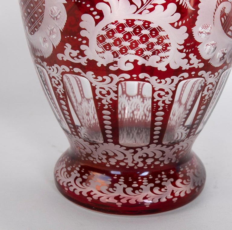 1950s Red Cut Crystal Vase For Sale at 1stDibs