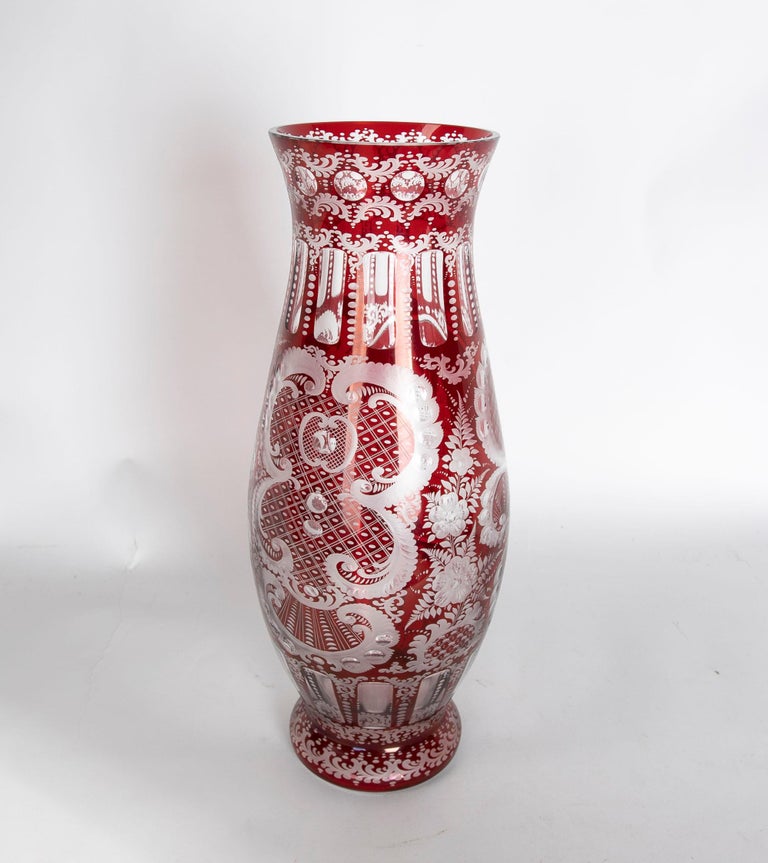 1950s Red Cut Crystal Vase For Sale at 1stDibs