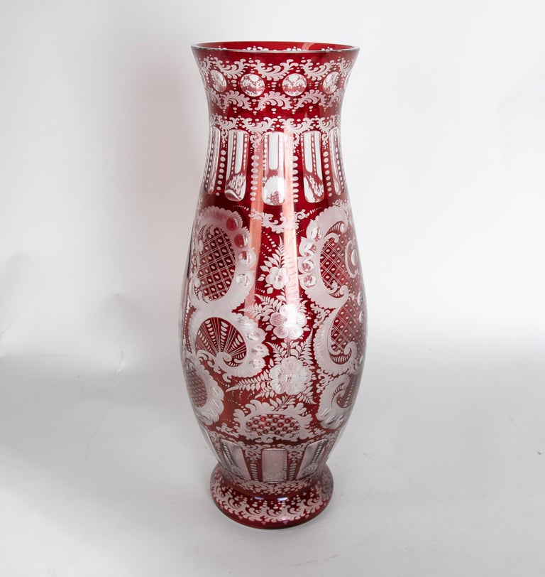 1950s Red Cut Crystal Vase For Sale at 1stDibs