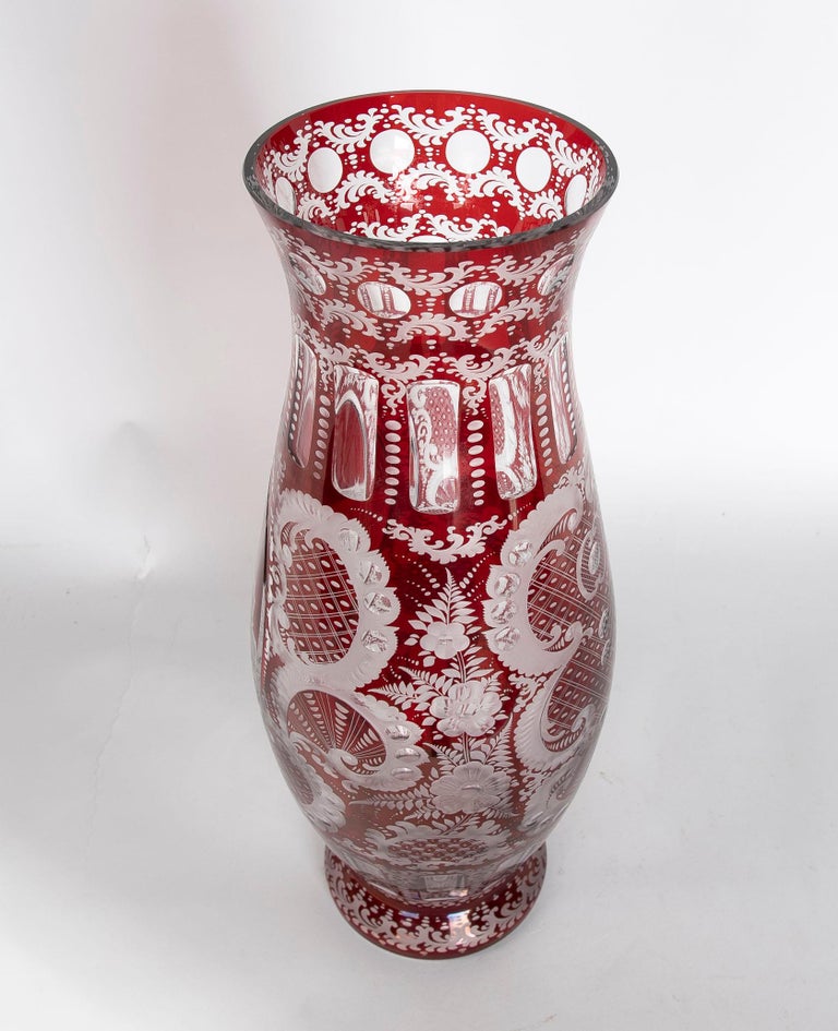 1950s Red Cut Crystal Vase For Sale at 1stDibs