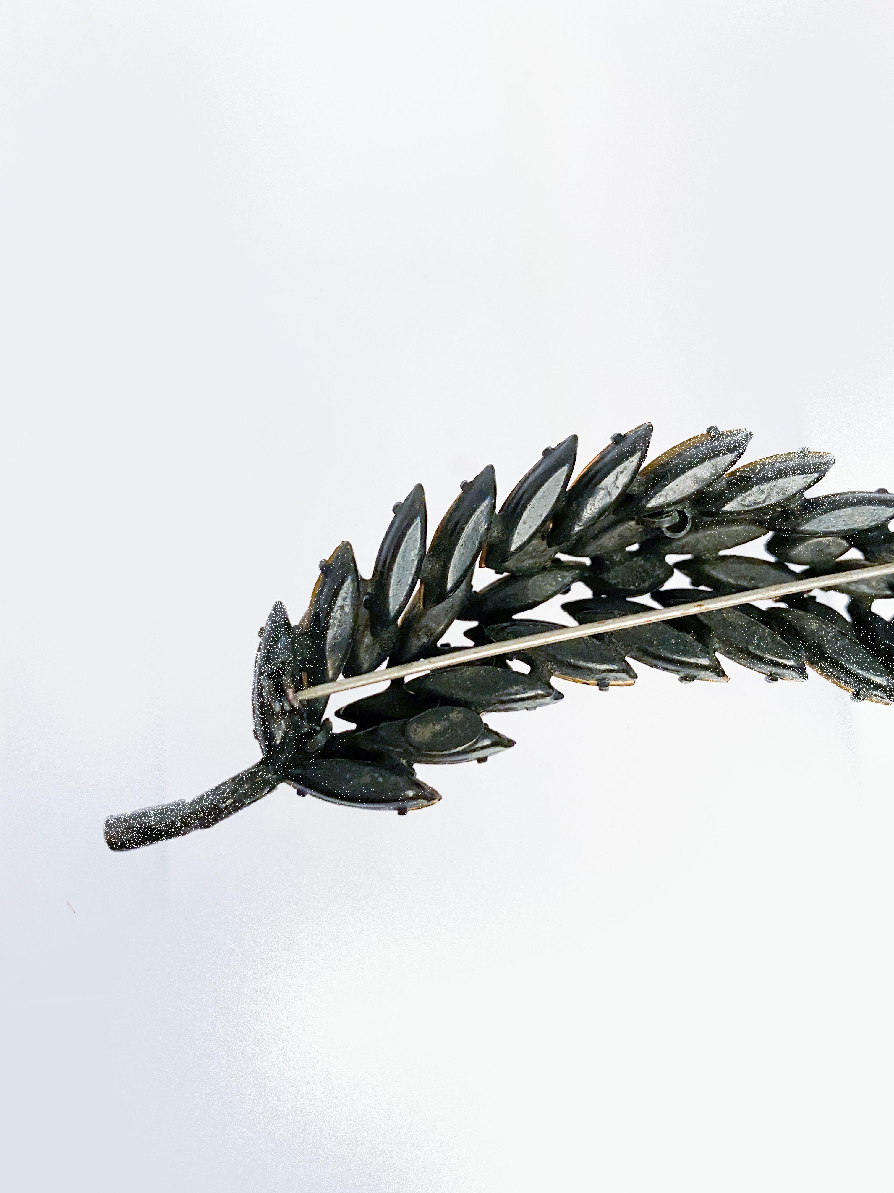 1950s Regency Autumn Rhinestone Feather Brooch For Sale at 1stDibs