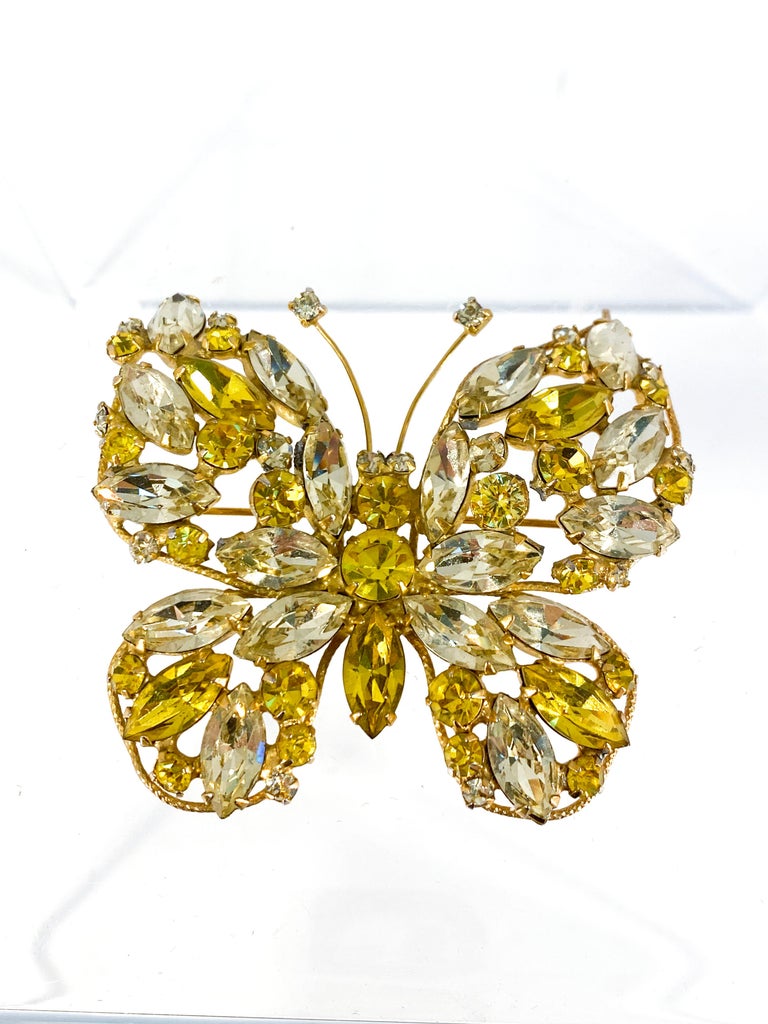 1950s Regency Large Yellow Rhinestone Butterfly Brooch at 1stDibs