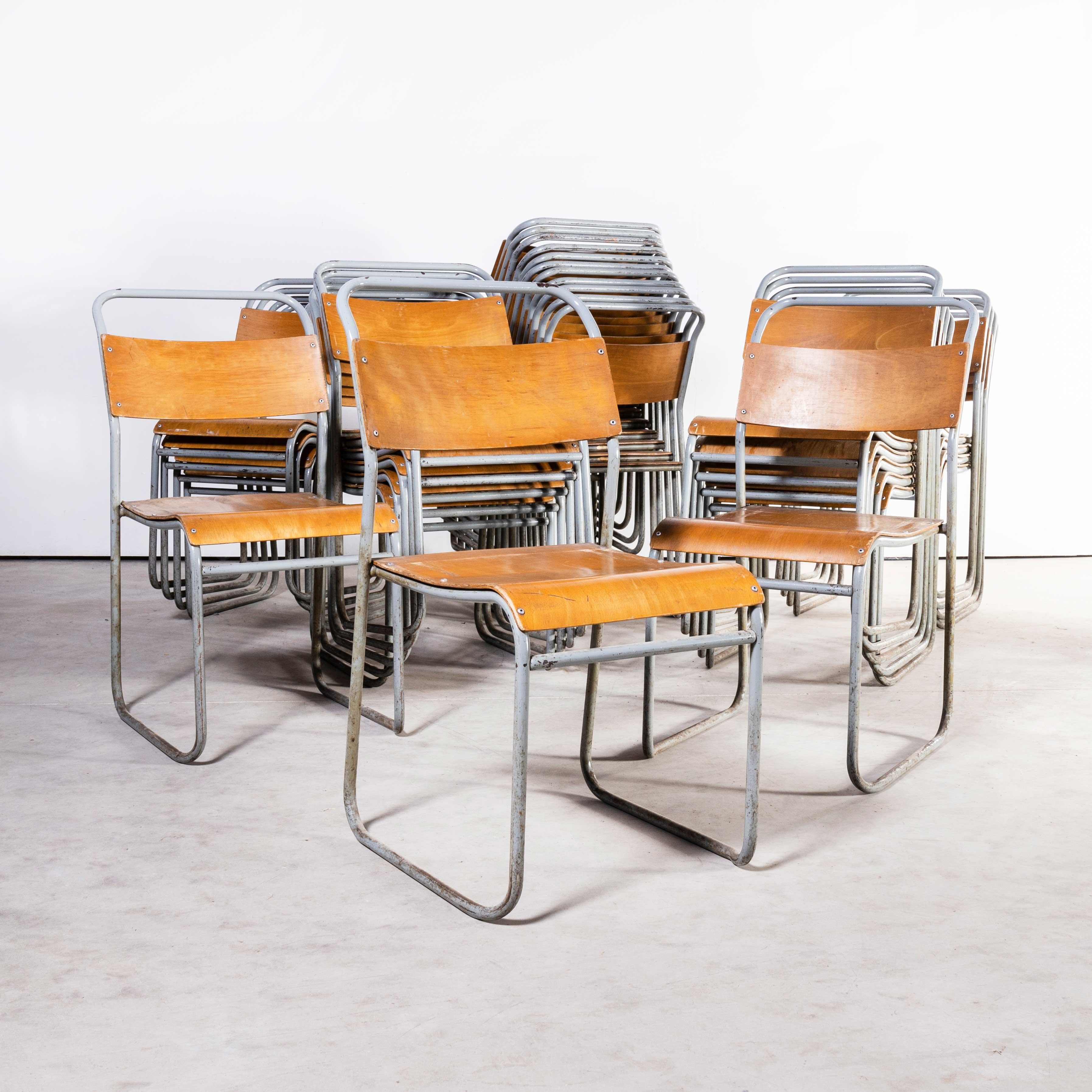 1950's Remploy Grey Tubular Metal Stacking Dining Chairs, Good Quantities Avail For Sale at 1stDibs